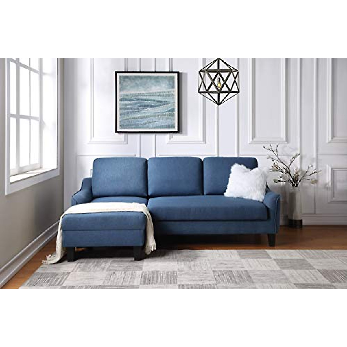 OSP Home Furnishings Lester Chaise Sleeper Sofas, Blue