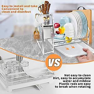 SPAKITCHCE Large Dish Rack Dry Drainer - Stainless Steel Dish Dryer Racks Metal Dish Drying Rack with Draining Drainboard Cutting Board for Kitchen Counter Saving Space