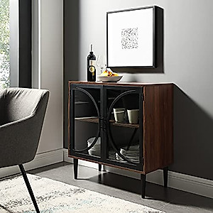 Walker Edison Industrial Buffet Entryway Storage Cabinet Doors-Dining Room Storage Bar Cabinet-Living Room, 30 Inch, Dark Walnut