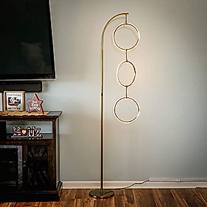 Brightech Nova Modern Floor Lamp - Contemporary Arc Tall Lamp with 3-Circle Ring-Style Pendant - Over The Couch Standing Lamp on Arching Pole - Eclectic Tall Lamp Matches Living Room Décor - Gold