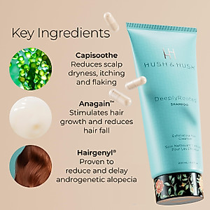 Hush & Hush DeeplyRooted Shampoo - Luxurious Sulfate Free Exfoliating Shampoo - Strengthens Thin, Brittle, & Aging Hair - 200 ML/6.8 Fl Oz