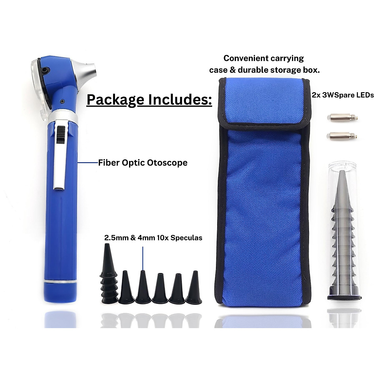 MEDCASE Brilliance Otoscope - Professional Ear Scope with LED Light and Speculum for Ear Examination and Diagnosis - Ideal for Professional and Home Use - Blue