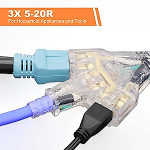 CircleRiver 30 Amp to 110V Adapter Power Cord for RV,NEMA TT-30P to 5-15R/5-20R T-Blade Household Connectors,Generator Adapter Cord with LED Indicator,10 Gauge 12 inch