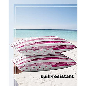 Funnywall88 Waterproof Throw Pillow Covers Set of 2 Independence Day Pink Camo American Flag Patriotic Couch Pillow Cases Outdoor Sofa Cushion Cover Home Decor for Bed Living Room, 20" x 12"