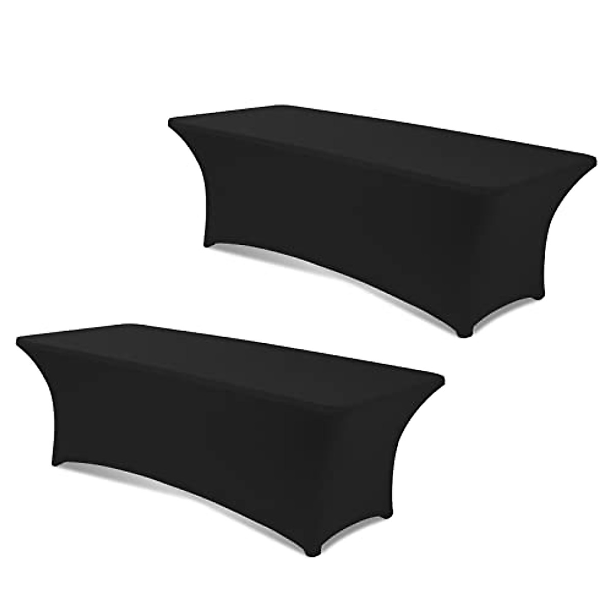 Asnomy 6Ft Black Table Cloths for Parties Spandex Party Fitted Table Covers for 6 Foot Tables Rectangle Tables Cloths in Bulk for Wedding(Black 2PCS