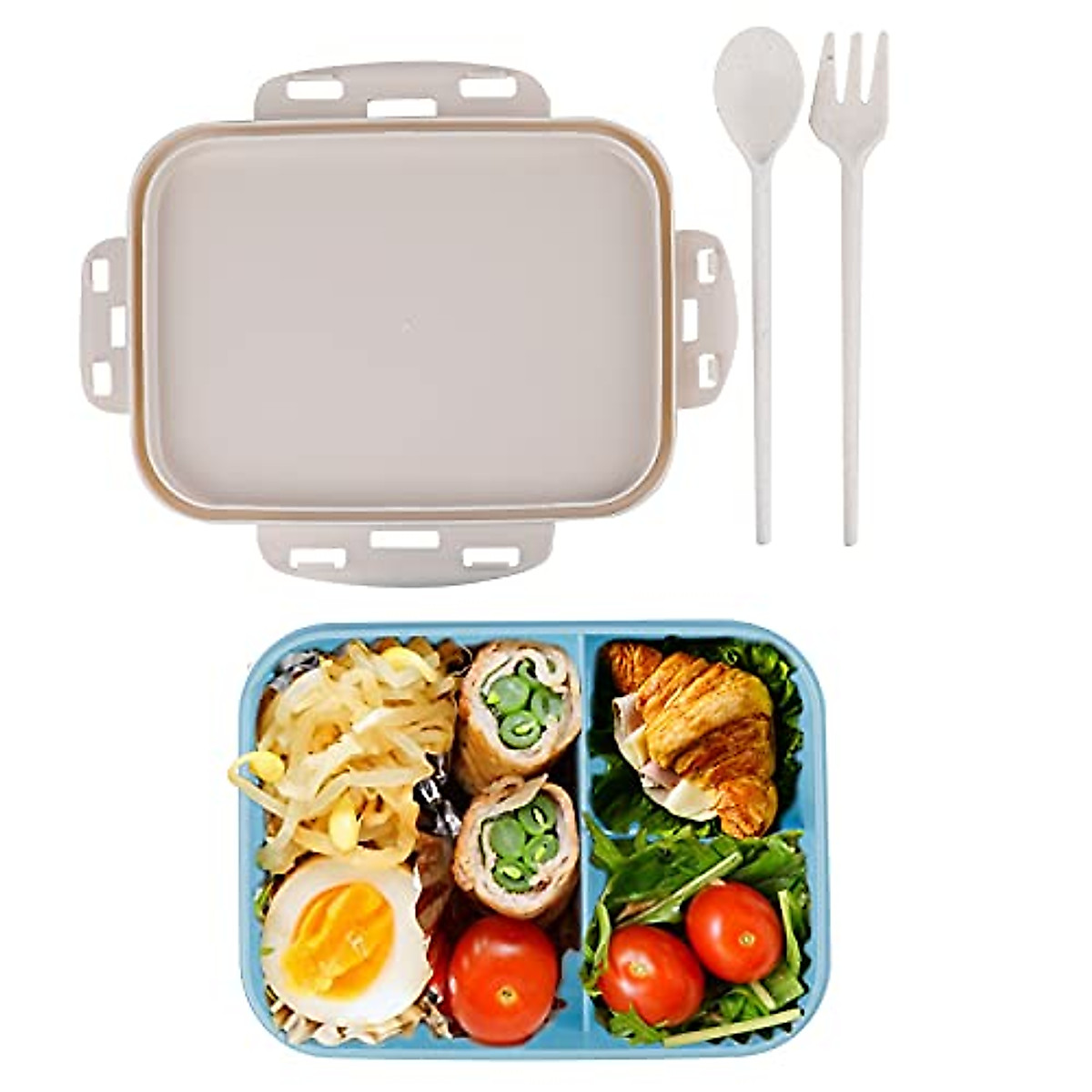 Dicunoy 4 Pack Bento Box, Lunch Box Container with 3 Compartments for Kids, Easy Snack Boxes with Utensils for Dinner, Salad, Toddler, Adults, School, Work