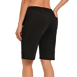 LUCKYCATCUS Women's Bermuda Shorts Jersey Shorts with Pockets Yoga Walking Athletic Long Shorts for Women Knee Length (Black, XL)