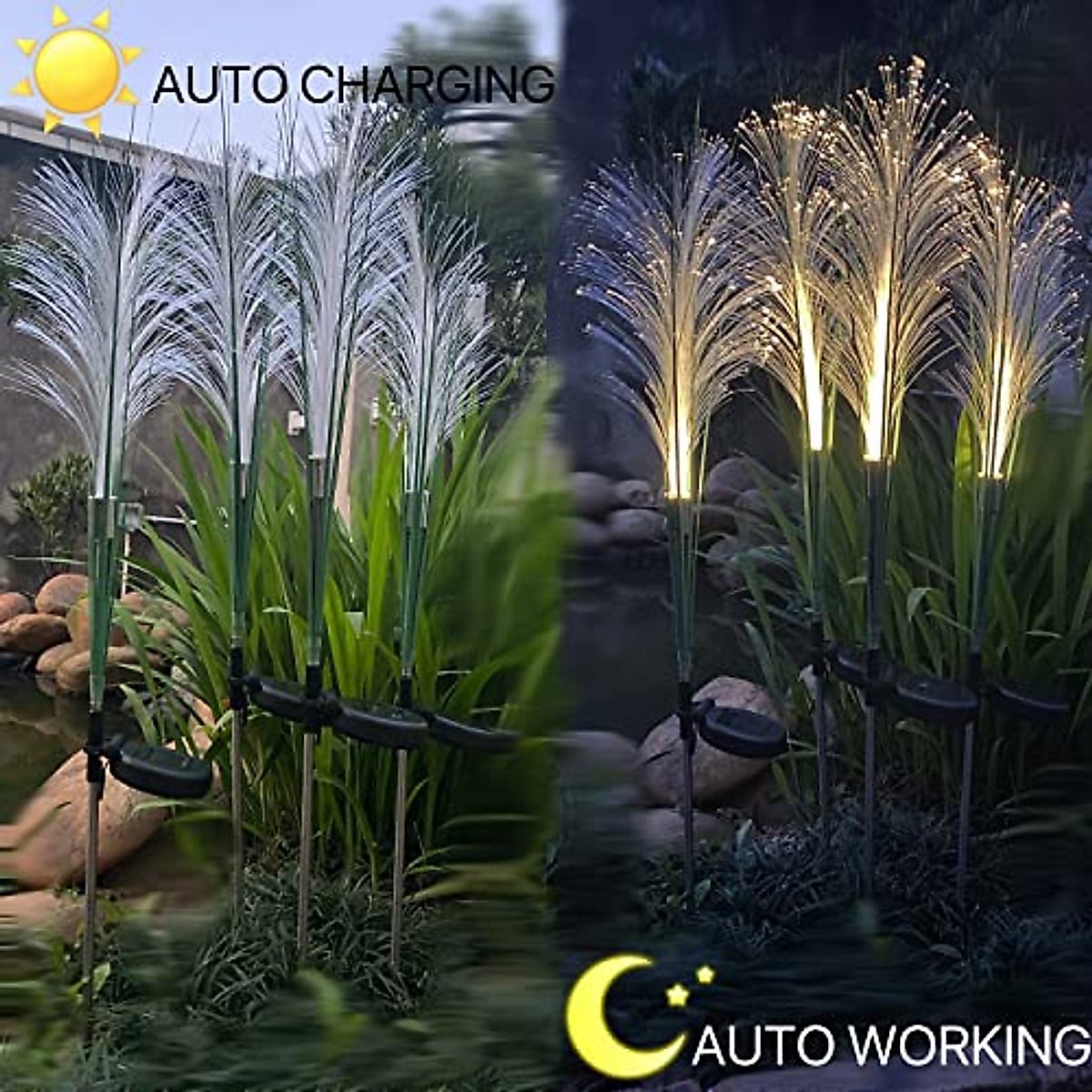 Outdoor Garden Lights,2 Pack Solar Powered Garden Lamps for Ground Lawn Patio Yard Solar Reed Garden Lights Waterproof Warm White Solar Powered Garden Light