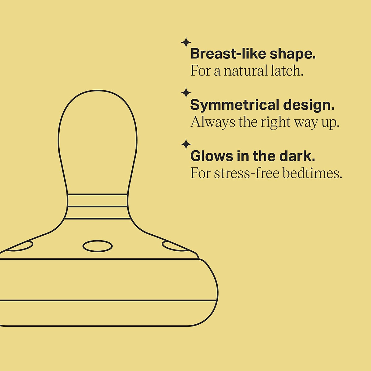 Tommee Tippee Breast-like night pacifier, 0-6 months with breast-like shape and glow in the dark technology, 4-Count, Blue/Yellow