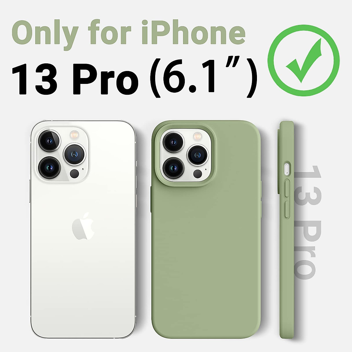 AOTESIER Compatible with iPhone 13 Pro Phone Case, [Military Shockproof Protection] Liquid Silicone Case with [Soft Anti-Scratch Microfiber Lining] Camera & Screen Protection 6.1 inch, Tea Green