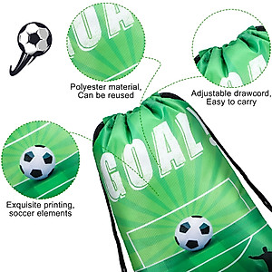 Shappy 12 Pcs Soccer Party Favor Bags Sports Party Drawstring Bags Candy Treat Reusable Cloth Bags Party Gift for Birthday Sports Party Soccer Football Basketball Baby Shower Decor Supplies (Soccer)