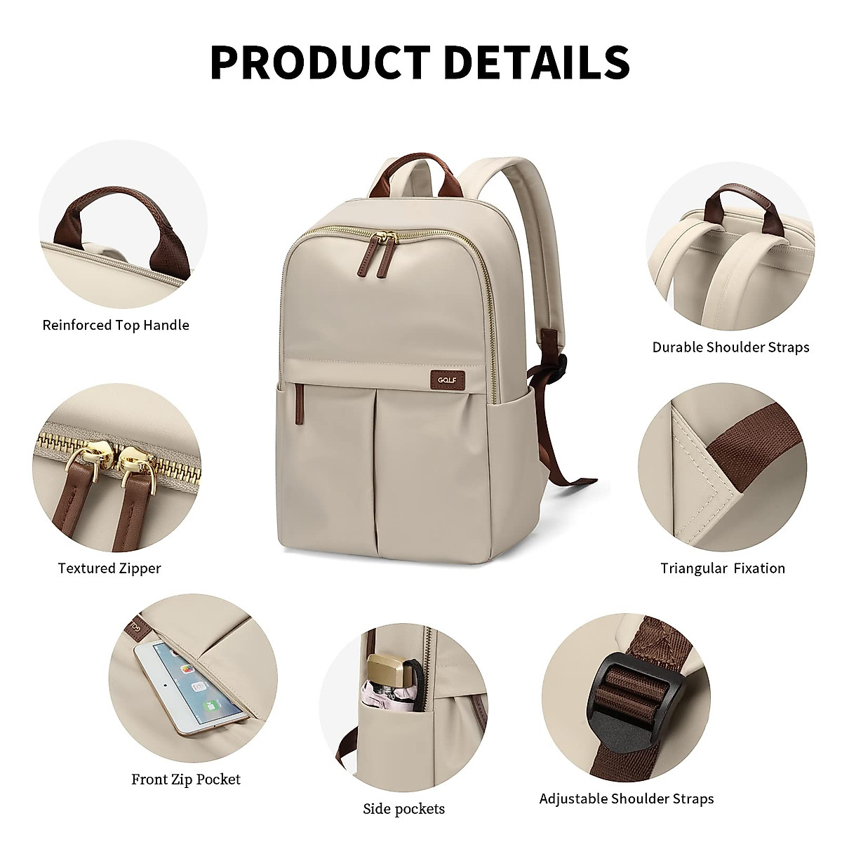 GOLF SUPAGS Laptop Backpack with Separate Laptop Compartment Water Resistant Computer Backpacks Fits 15 Inch Notebook Travel Work Bags for Women (Apricot)