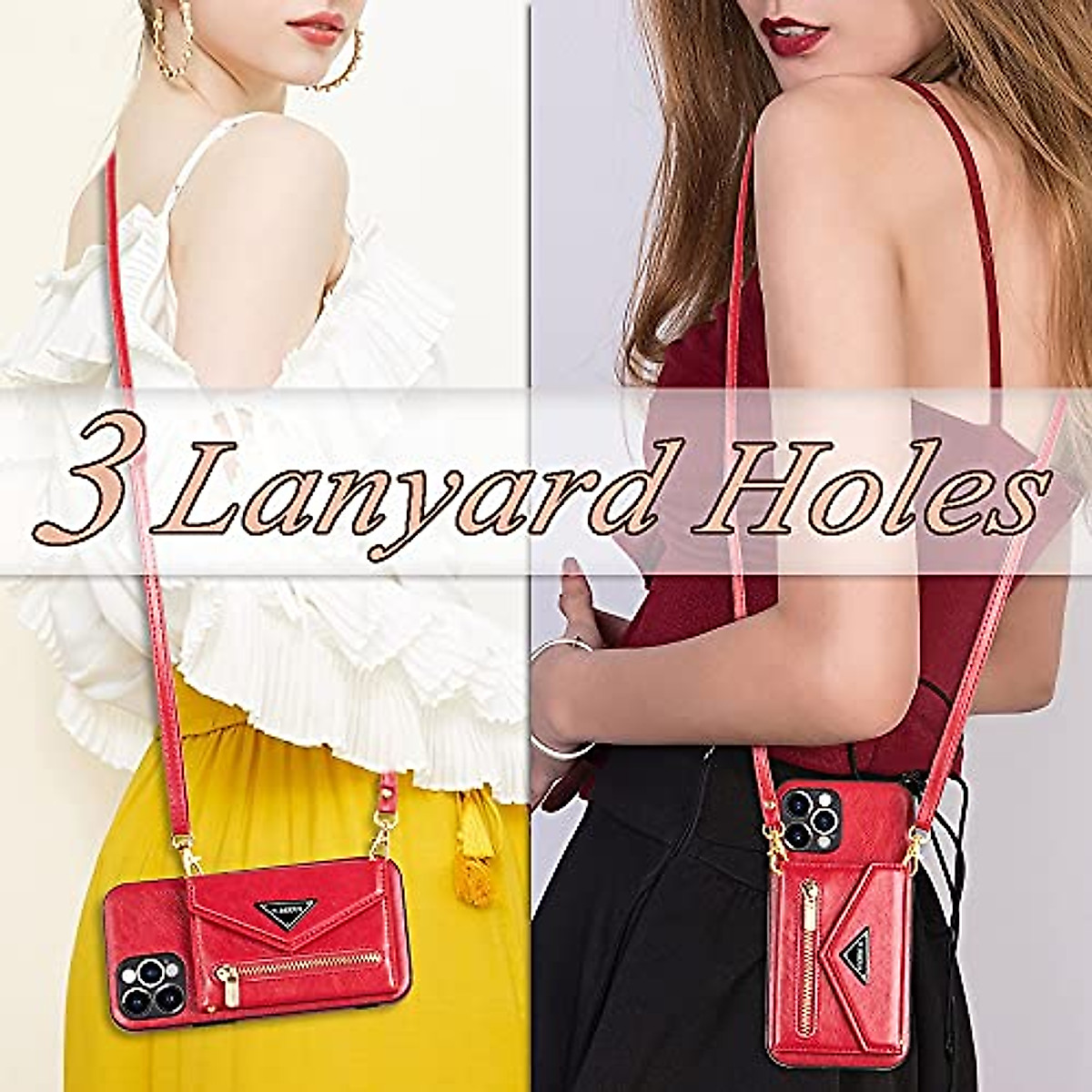 KUDEX Wallet Case for iPhone 13 Pro Max,Slim Fit Card Holder Case with Crossbody Strap Leather Magnetic Handbag Protective Folding Case Cover for Women Girl for iPhone 13 Pro Max 6.7" 2021(Red)