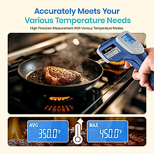 Etekcity Infrared Thermometer Upgrade 774, Heat Temperature Temp Gun for Cooking, Laser IR Surface Tool for Pizza, Griddle, Grill, HVAC, Engine, Accessories, -58°F to 842°F, Blue