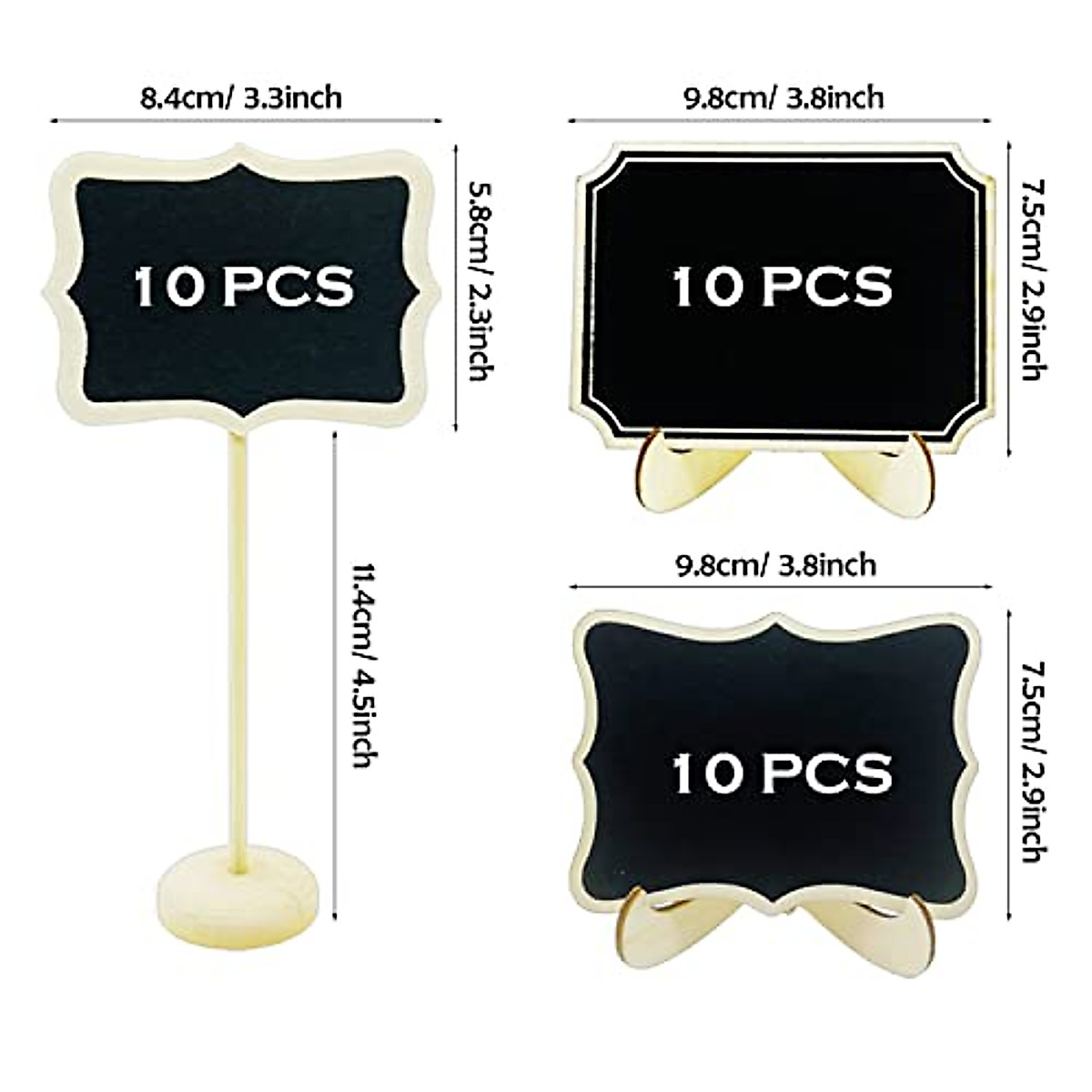 Woohome 30 PCS Mini Black Board and 10 PCS Chalkboard Wooden Clips with Chalk, 4 Style Mini Chalkboards Mini Wooden Blackboard Signs for Message Board Signs, Party Wedding Table