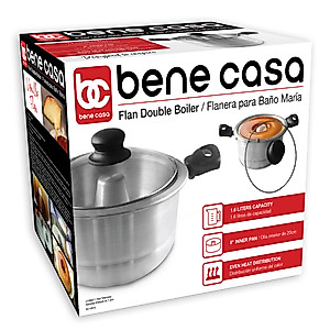 Bene Casa - Aluminum Flan Mold Double Boiler with Glass Lid (1.6 Liter) - Includes Aluminum Inner Pan (8") - Dishwasher Safe