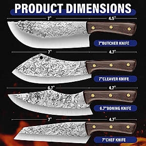 DRAGON RIOT Professional Butcher Knife Set for Meat Processing, 4Pcs High Carbon Steel Hand Forged BBQ Knife Set, Chef Cleaver Knife Set for Kitchen Outdoor Cooking Father's Day Gift
