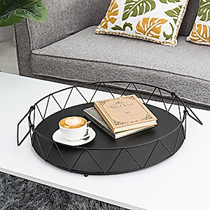 MyGift Metal Wire Decorative Serving Tray with Handles, Round Coffee Table Tray for Decorations