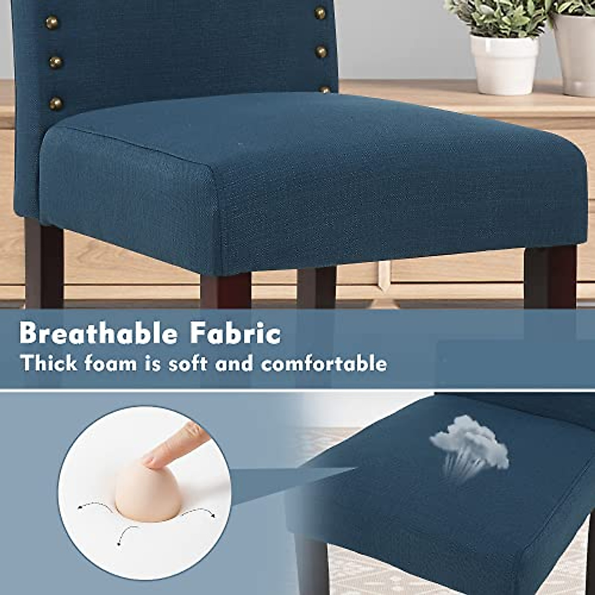 LSSPAID Dining Chairs Set of 4, High Back Fabric Upholstered Parsons Dining Room Chairs, Nail Head Trim Dining Chair, Turquoise