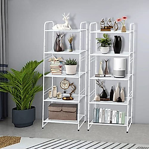 GEORIS 5-Tier Storage Rack with Shelf Heavy Duty Wire Shelving Unit Storage Rack, Stackable Extendable Plant Stand Bathroom Organizer with Adjustable Shelf, Water Bottle Storage Holder, White