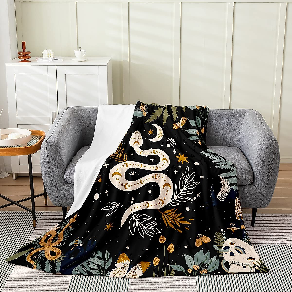 Erosebridal Snake Bed Blanket Twin 60x80 Sun and Moon Throw Blanket Moth Sugar Skull Fleece Blanket for Kids Boys Girls Lightweight Galaxy Starry Sky Butterfly Animal Flannel Blanket Living Room Decor