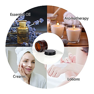 15 Pack 1 oz Empty Amber Glass Jars, 30ml Round Refillable Cosmetic Container Storage Jars with Inner Liners and Black Lids,Perfect Travel Jars for Cosmetics,Face Cream Lotion and More Beauty Products