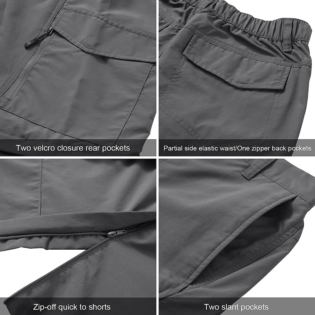 Mens Hiking Pants Quick Dry Lightweight Fishing Pants Convertible Zip Off Cargo Work Pants Trousers #6088,Grey,32
