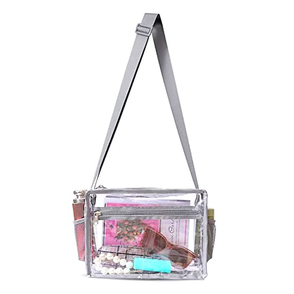 Clear Messenger Bag, Stadium Approved Clear Crossbody Purse for Women Men, Clear Tote Bag with 2 Compartments