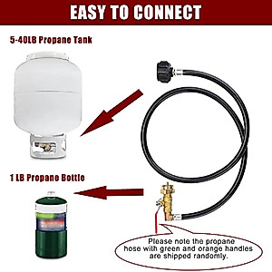 ATKKE Propane Refill Adapter Hose for 1 lb. Tanks, 48'' Propane Gas Extension Hose Fill 1lb Bottles from 20lb Tank, On/Off Shutoff Control Valve (QCC1 Type1 Inlet),4 Feet