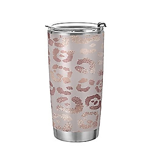 Leopard Print Cheetah Rose Gold Insulated Tumbler Cup with Straw Lid Vacuum Reusable Stainless Steel Water Bottle Coffee Travel Mug 20oz