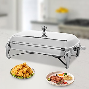 Chafing Dish Buffet Set Stainless Steel Chafing Servers with Handle and Lid Rectangular Food Warmer for Catering Event Birthday Party Buffet Food Warming Trays with Fuel Holder 2.9L, Silver