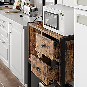 Amyove Bakers Rack with Power Outlet Kitchen Microwave Stand with 2 Drawer, Rustic Brown