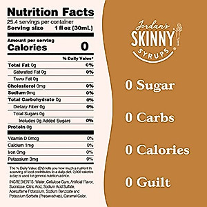 Jordan's Skinny Syrups Sugar Free Coffee Syrup, Vanilla Flavor Drink Mix, Zero Calorie Flavoring for Chai Latte, Protein Shake, Food and More, Gluten Free, Keto Friendly, 25.4 Fl Oz, (Pack of 6)