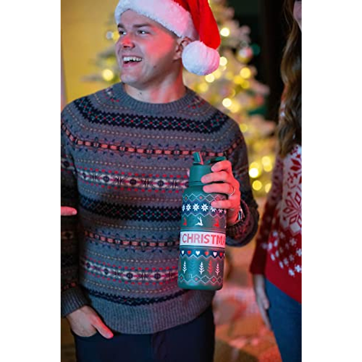 Simple Modern Christmas Water Bottle with Straw | Insulated Stainless Steel Metal Thermos | Ugly Christmas Sweater Gift for Men Women Girls Boys White Elephant Gifts Leak Proof Bottles | Summit | 32oz