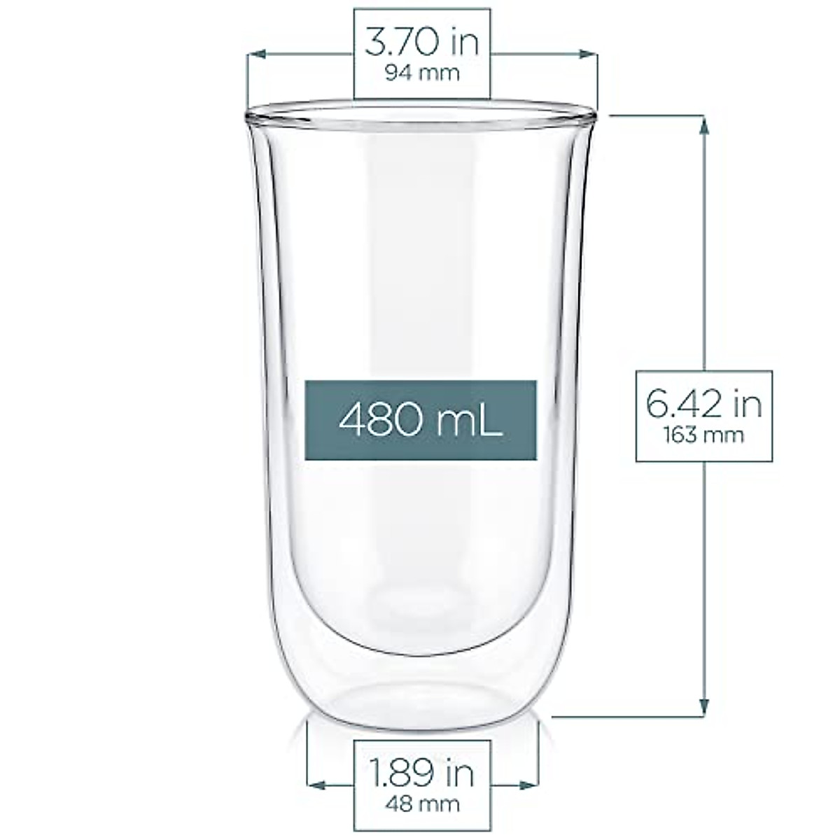 Teabloom Tulip Large Insulated Glasses for Iced Tea, Cold Brew Coffee and Other Beverages - Double Walled Borosilicate Glass Keeps Drinks Cold/Hot - 16 oz (Set of Two)