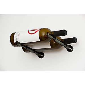 VintageView Vino Pins - 2 Bottle Wall Mounted Wine Bottle Rack (Anodized Black) - Stylish Modern Wine Storage with Label Forward Design