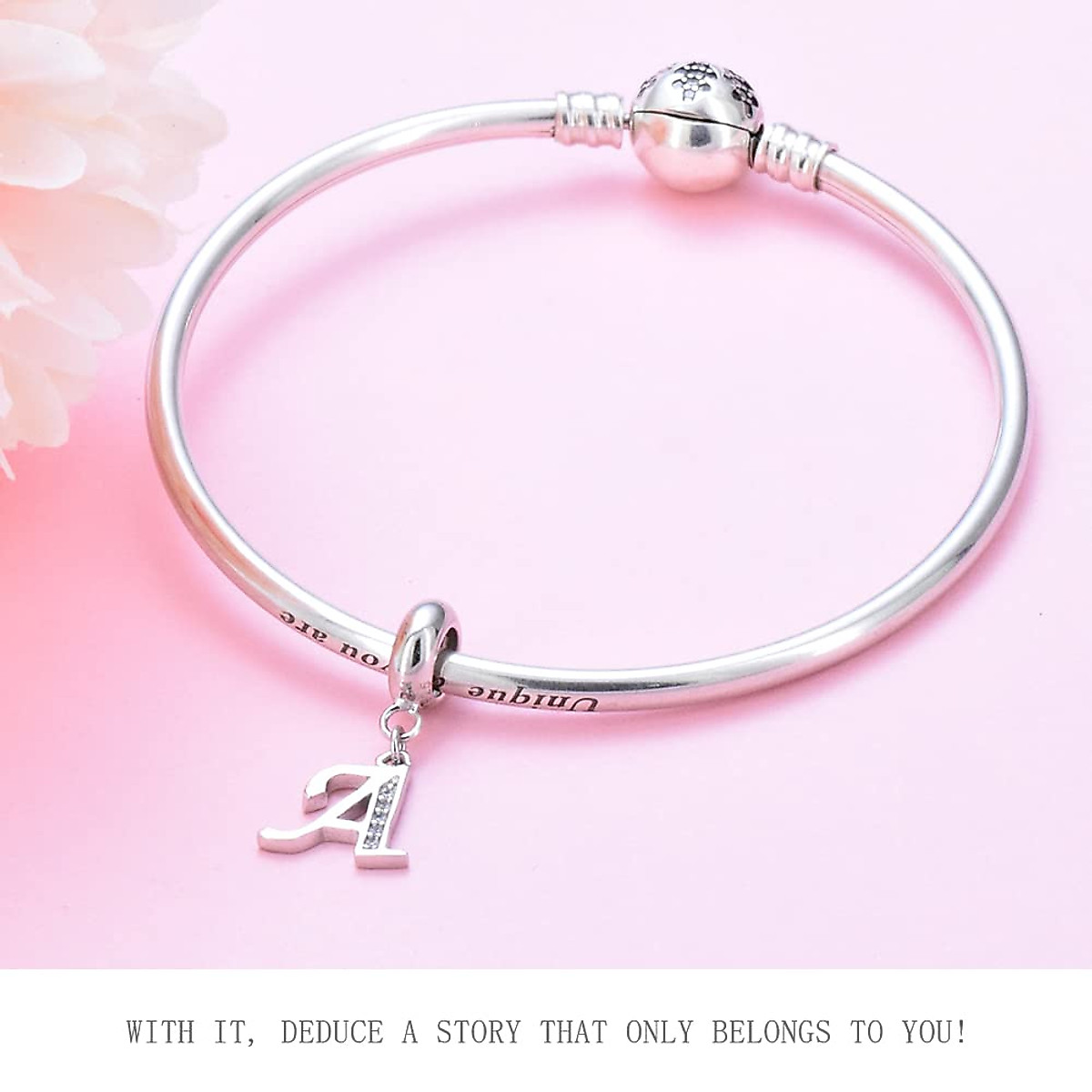 WKLQLQ 925 Sterling Silver Plated Platinum Letter Charm Beads A-Z Initial Charms for Bracelets Compatible With Pandora Bracelet DIY Alphabet Pendant. (Letter A)