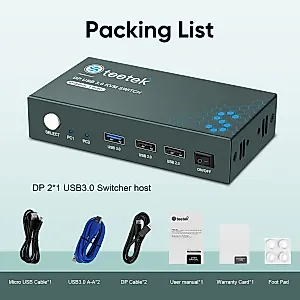 Steetek 2 Port DP USB 3.0 KVM Switch 4K@60Hz, KVM Switch Displayport 2 in 1 Out, KVM Switch for 2 Computer Share 1 Monitor and USB 3.0 Hub, Button Switch, with 2 DP and 2 USB 3.0 Cable