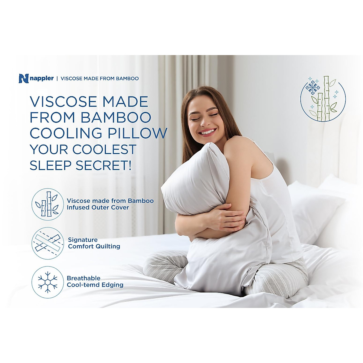 Nappler Cooling Pillow for hot Sleepers - Bed Pillows Queen Size Premium Set of 2 - Adjustable Shredded Memory Foam - Medium to Firm Pillows for Back, Stomach & Side Sleepers -Washable Cover