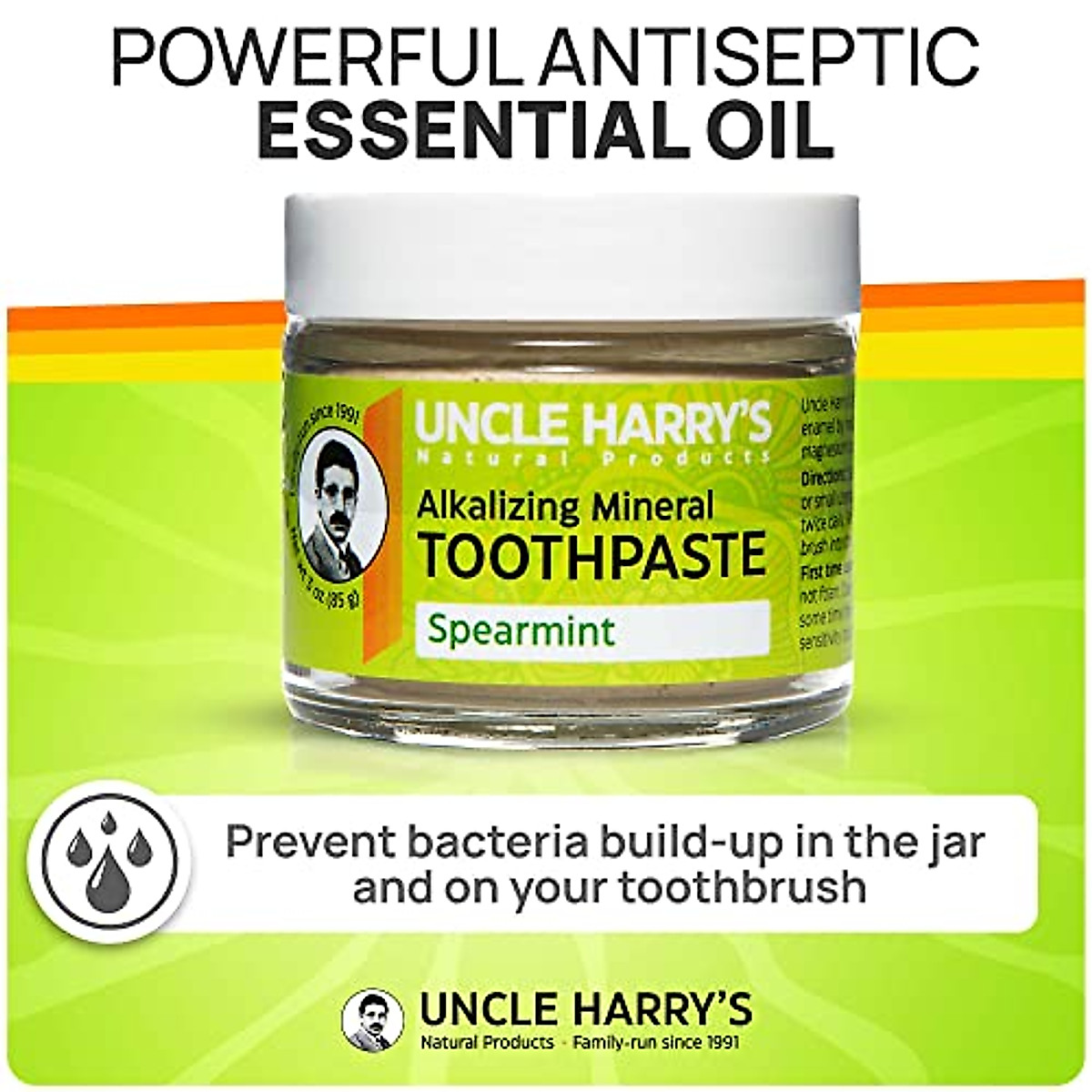 Uncle Harry's Spearmint Remineralizing Toothpaste | Natural Whitening Toothpaste Freshens Breath & Promotes Enamel | Vegan Fluoride Free Toothpaste