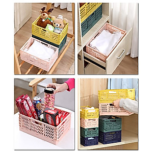 Ygapuzi Plastic Collapsible Crate Folding Storage Basket with Handle for Shelves Home Kitchen Classroom and Office Vanity Bathroom Organization Drawer Clapboard Partition (Multicolor-4pack)