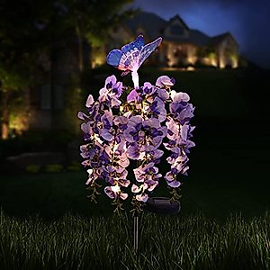 Solar Flowers Lights Outdoor ,Doingart Wisteria Floral Butterfly Solar Lighte with Multi-Color Changing LED Solar Lights for Garden Patio Backyard Pathway Lawn (Purple)