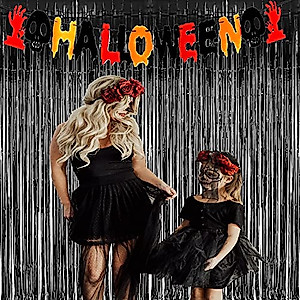 BRAVESHINE Party Decorations Foil Fringe Curtains - 2 Pack 3.2 x 8.2 ft Metallic Tinsel Photo Booth Streamer Backdrops for Boys Gilrs Men Women Birthday Wedding Christmas Graduation Decor - Black