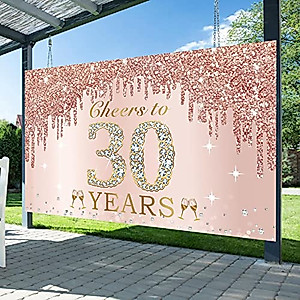 30th Birthday Decorations Cheers to 30 Years Banner, Pink Rose Gold Happy Birthday Backdrop Sign Party Supplies for Women Her, Thirty Birthday Poster Background Photo Booth Props Decor
