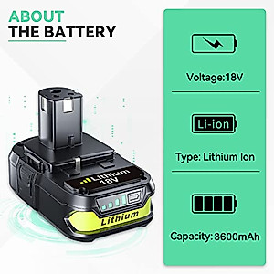 VINIDA 2Packs 3.0Ah P190 18Volt Lithium Replacement Battery for Ryobi 18V Battery P102 P103 P104 P105 P107 P108 P109 P106 Compatible with Ryobi 18V ONE Plus Cordless Tools