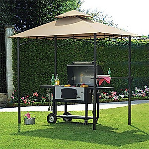 Garden Winds Replacement Canopy Top Cover for Bamboo Look Grill Gazebo - Riplock 350 - Beige