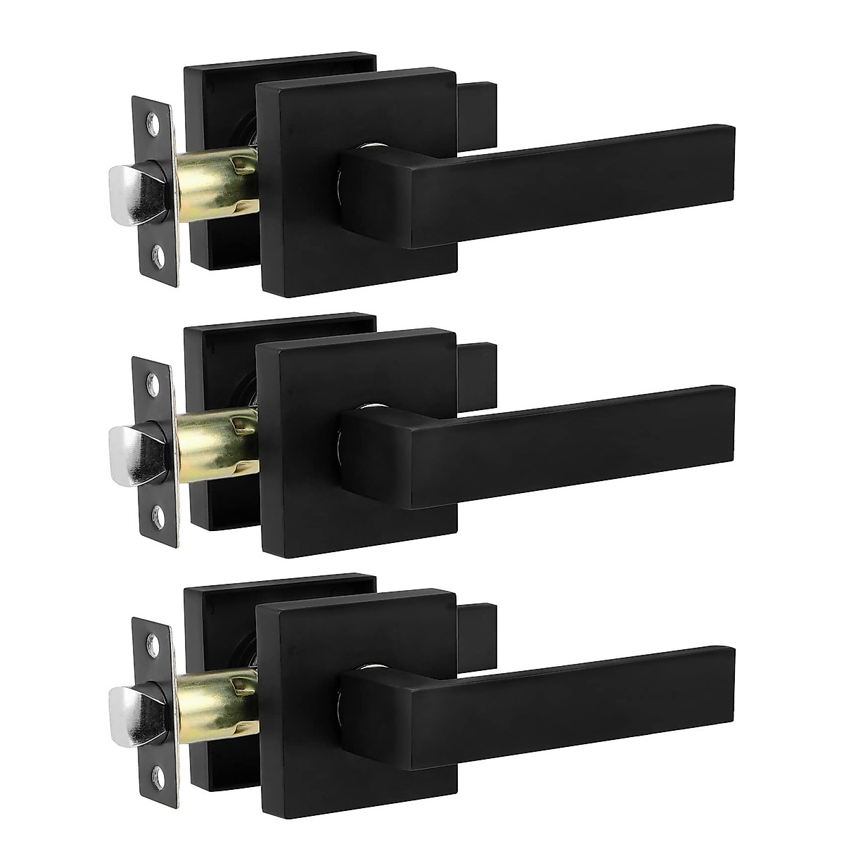 Betollo 3 Pack Black Interior Door Handles, Passage Door Handle Non-Locking for Hallway & Closet, Reversible Handles Set for Left & Right Door