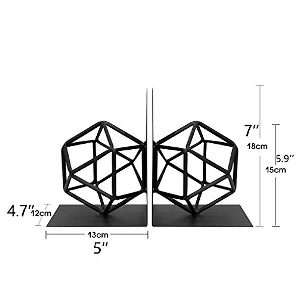 Bookends Creative Fashion Metal Bookends Black Geometry Shape Book Stand Home Office Decoration Desk Organizer Book Shelf Holder Book Ends (Color : Black)