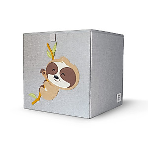 Gav & Griff E. Bear Co. Sloth Storage Cube, Box, Organizer, Container, Bin, 13 inch Kids Cubby, Sloth Design 3 Grey