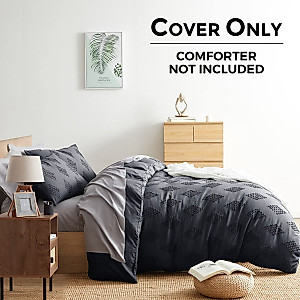 Nestl Boho Bedding Queen - Grey Duvet Cover Queen Size, Textured Queen Duvet Cover Set, 3 Piece Tufted Boho Duvet Cover with Zipper Closure, 1 Queen Size Duvet Cover 90x90 Inches and 2 Pillow Shams